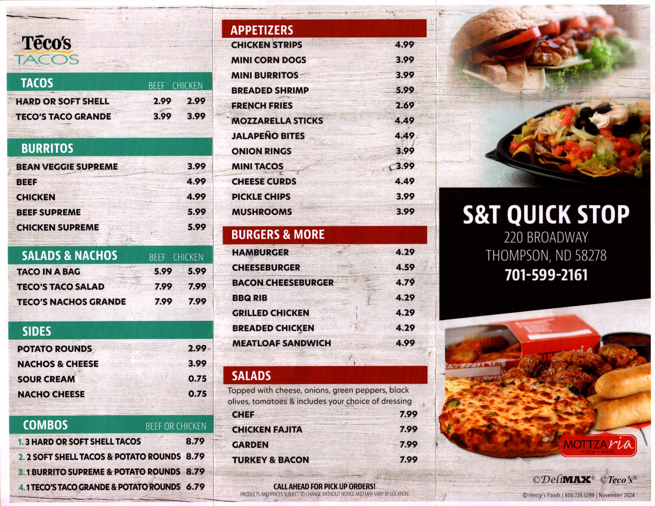 Our Menu – S & T Quick Stop